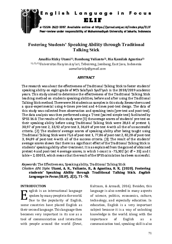 (PDF) Fostering Students' Speaking Ability through Traditional Talking ...