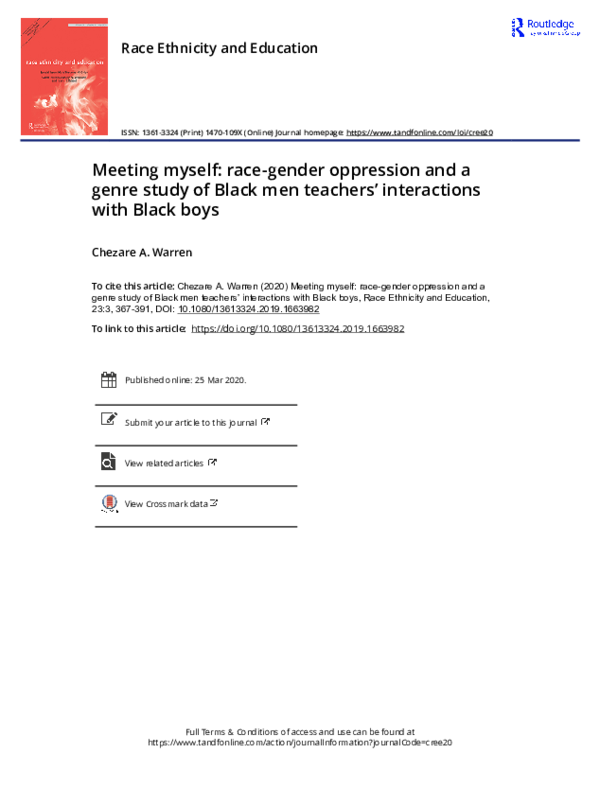 (PDF) Meeting myself race gender oppression and a genre study of Black ...