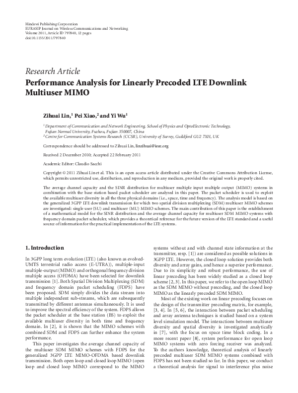 (PDF) Performance Analysis for Linearly Precoded LTE Downlink Multiuser MIMO