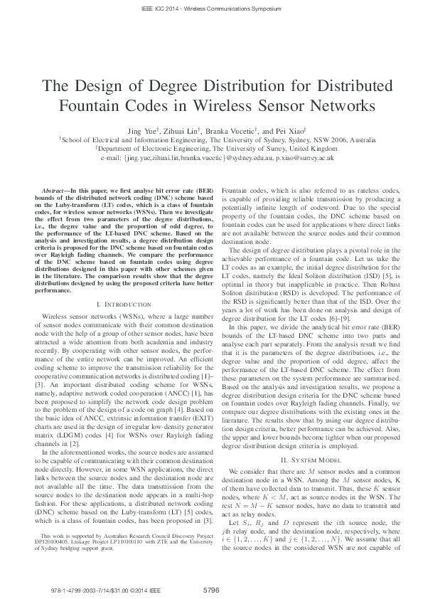 (PDF) The design of degree distribution for distributed fountain codes in wireless sensor networks