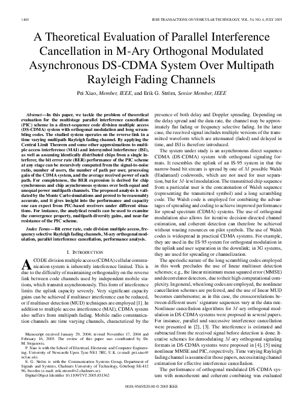 (PDF) A Theoretical Evaluation of Parallel Interference Cancellation in M-Ary Orthogonal ...