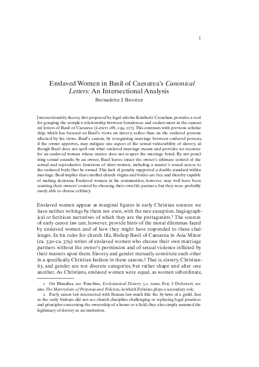 (PDF) Enslaved Women in Basil of Caesarea's Canonical Letters: An ...