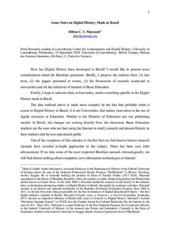 (PDF) Some Notes on Digital History, Made in Brazil
