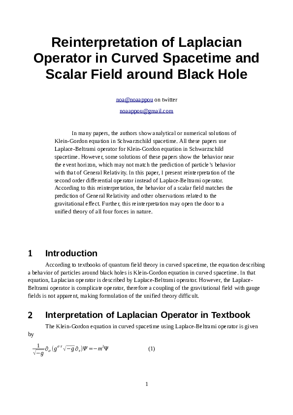 (PDF) Reinterpretation of Laplacian Operator in Curved Spacetime and Scalar Field around Black ...