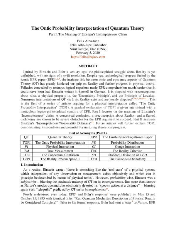 (PDF) The Ontic Probability Interpretation of Quantum Theory - Part I ...