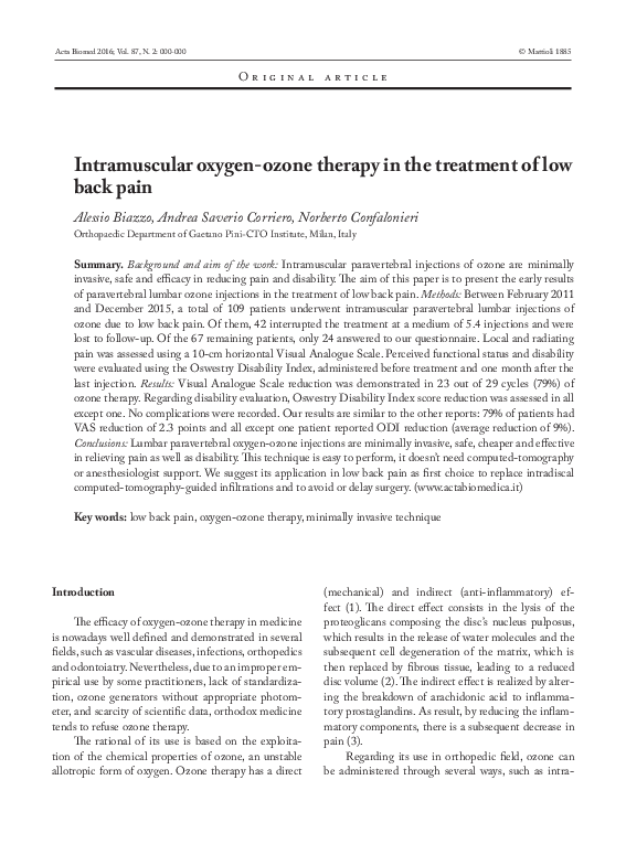 (PDF) Intramuscular oxygen-ozone therapy in the treatment of low back pain