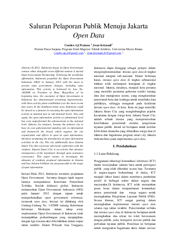 (PDF) Saluran Pelaporan Publik Menuju Jakarta Open Data