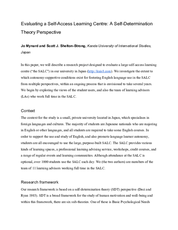 (PDF) Evaluating a Self-Access Learning Centre: A Self-Determination ...