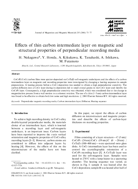 (PDF) Effects of thin carbon intermediate layer on magnetic and ...