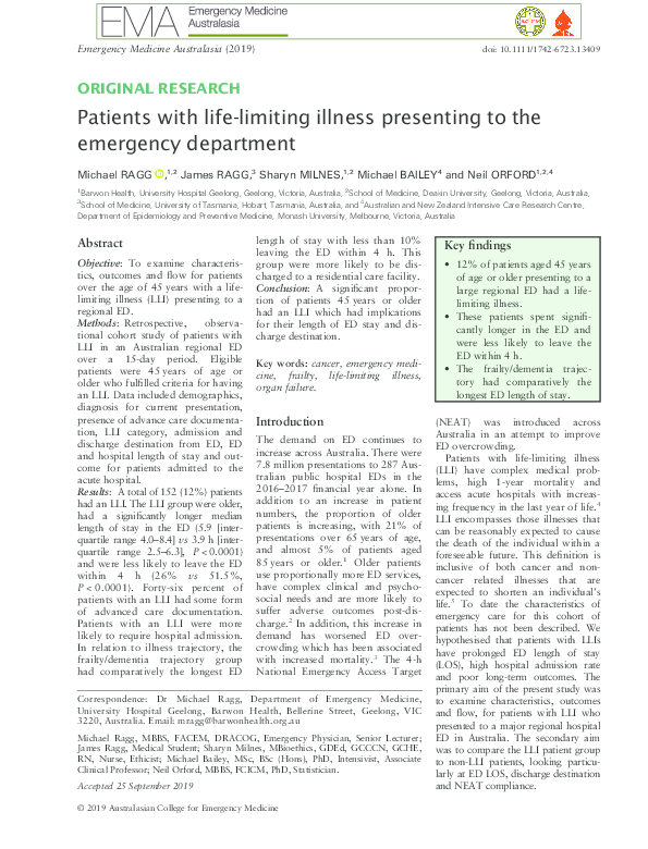 (PDF) Patients with life-limiting illness presenting to the emergency ...