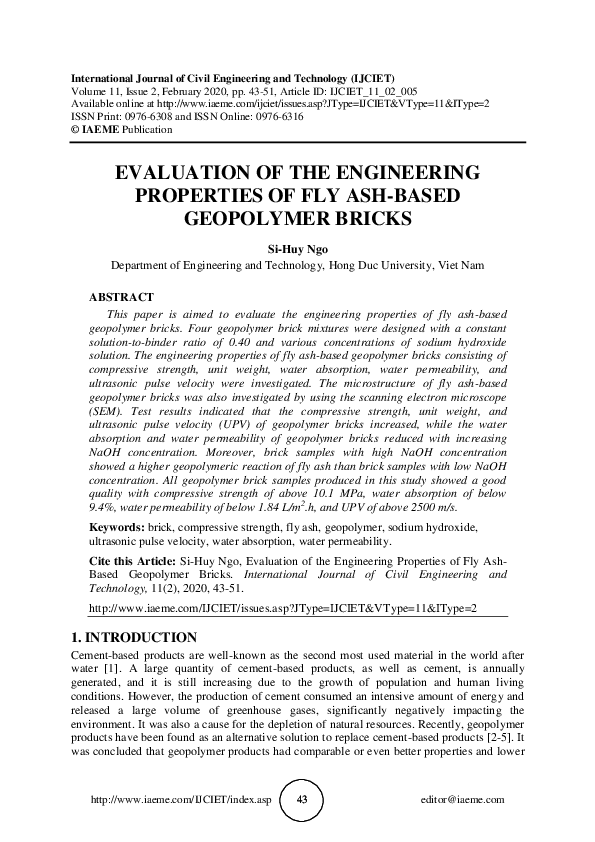 (PDF) EVALUATION OF THE ENGINEERING PROPERTIES OF FLY ASH-BASED ...