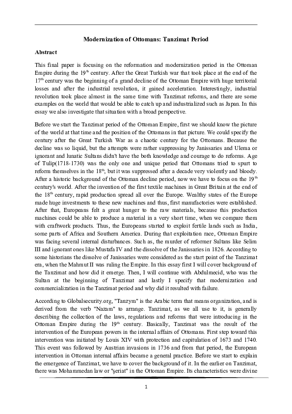 (DOC) Modernization of Ottomans: Tanzimat Period