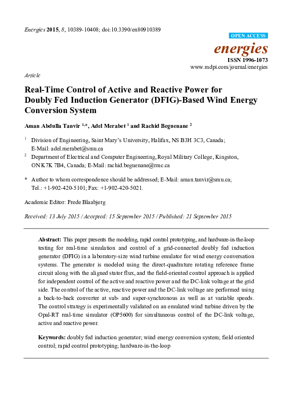 Pdf Real Time Control Of Active And Reactive Power For Doubly Fed