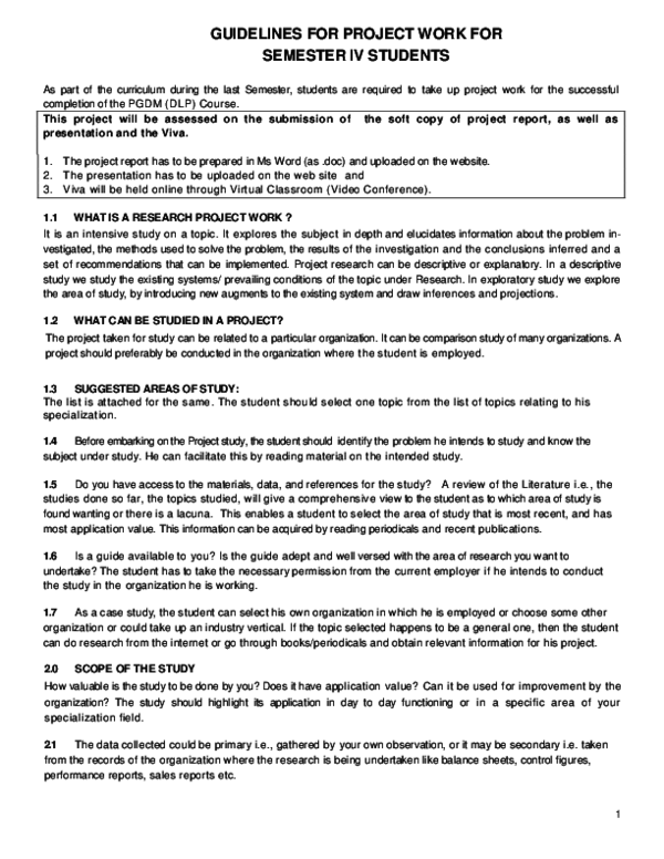 (PDF) GUIDELINES FOR PROJECT WORK FOR SEMESTER IV STUDENTS