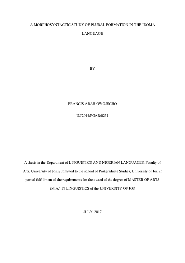 (PDF) A MORPHOSYNTACTIC STUDY OF PLURAL FORMATION IN THE IDOMA LANGUAGE