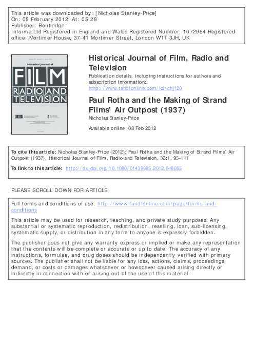 (PDF) Paul Rotha and the making of Strand Films’ Air Outpost (1937).