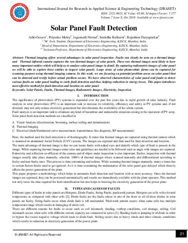 Pdf Solar Panel Fault Detection
