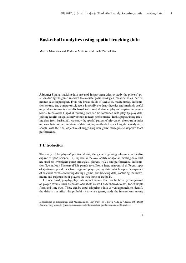 (PDF) Basketball Analytics Using Spatial Tracking Data