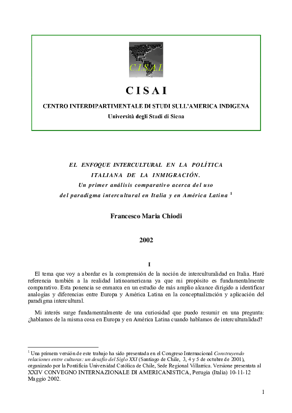 (PDF) Francesco Chiodi, El enfoque intercultural en la política ...