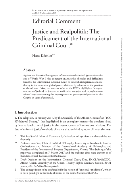 (PDF) Justice and Realpolitik: The Predicament of the International ...