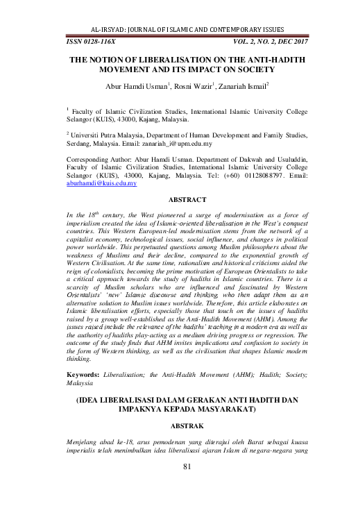 (PDF) THE NOTION OF LIBERALISATION ON THE ANTI-HADITH MOVEMENT AND ITS ...