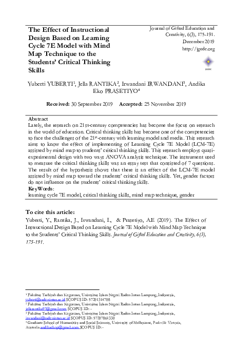 (PDF) The Effect of Instructional Design Based on Learning Cycle 7E ...