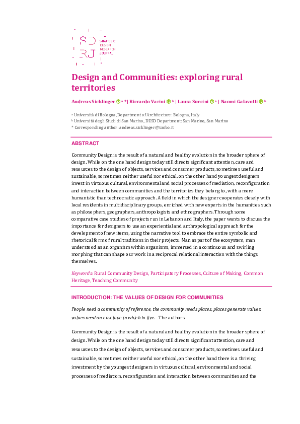 (PDF) Design and Communities: exploring rural territories INTRODUCTION ...