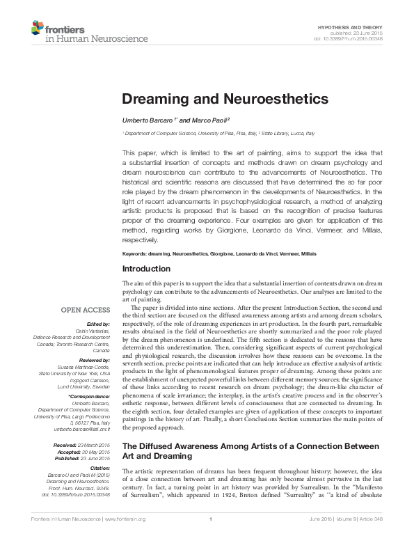 (PDF) Dreaming and Neuroesthetics