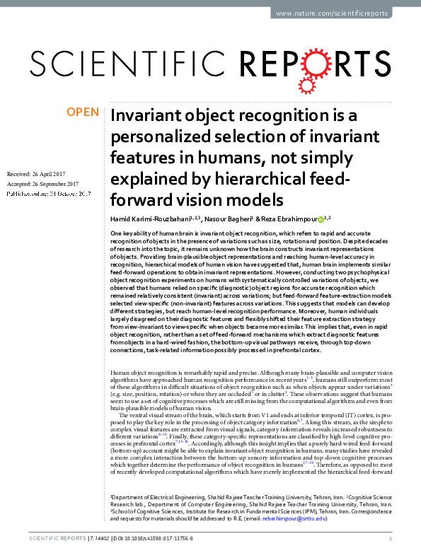 Pdf Invariant Object Recognition Is A Personalized Selection Of Invariant Features In Humans