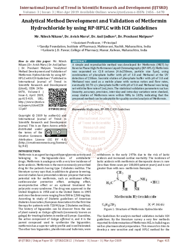 Pdf Analytical Method Development And Validation Of Metformin Hydrochloride By Using Rp Hplc
