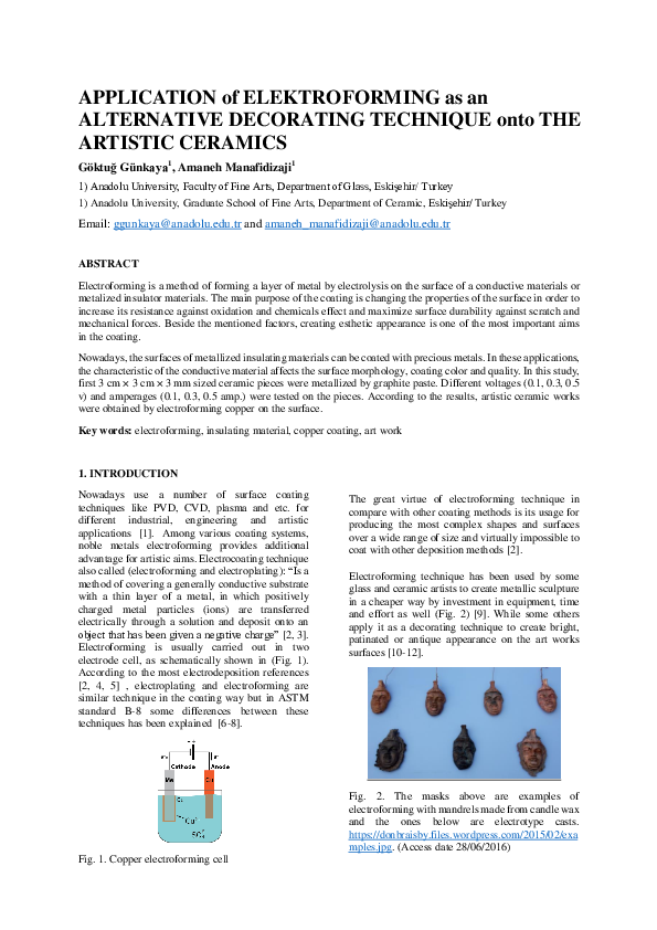 (PDF) APPLICATION of ELEKTROFORMING as an ALTERNATIVE DECORATING ...