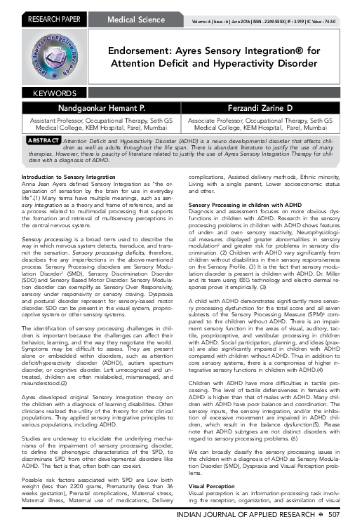 (PDF) Endorsement: Ayres Sensory Integration® for Attention Deficit and Hyperactivity Disorder ...