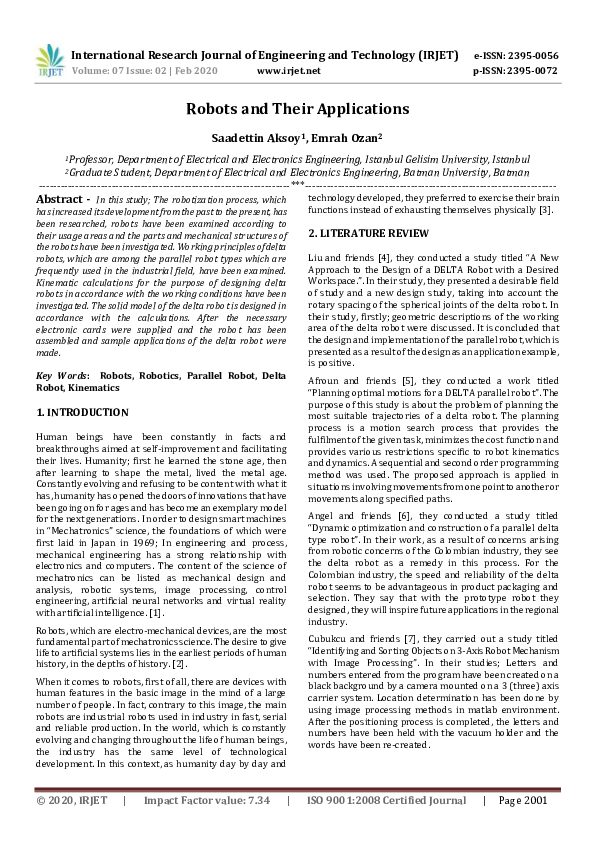 (PDF) Robots and Their Applications