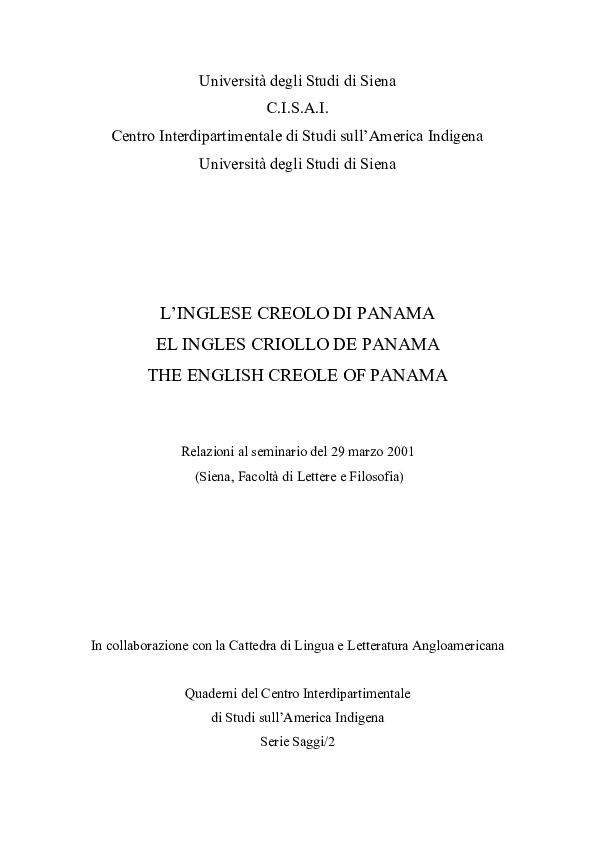 (PDF) Michael Aceto e América Menendez Pryce, L’inglese creolo di Panama.