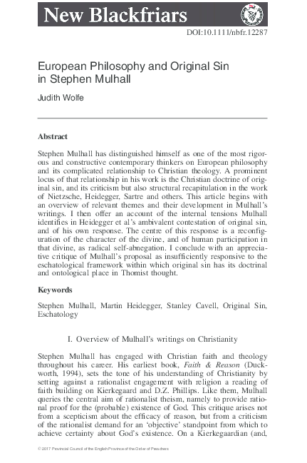 (PDF) European Philosophy and Original Sin in Stephen Mulhall