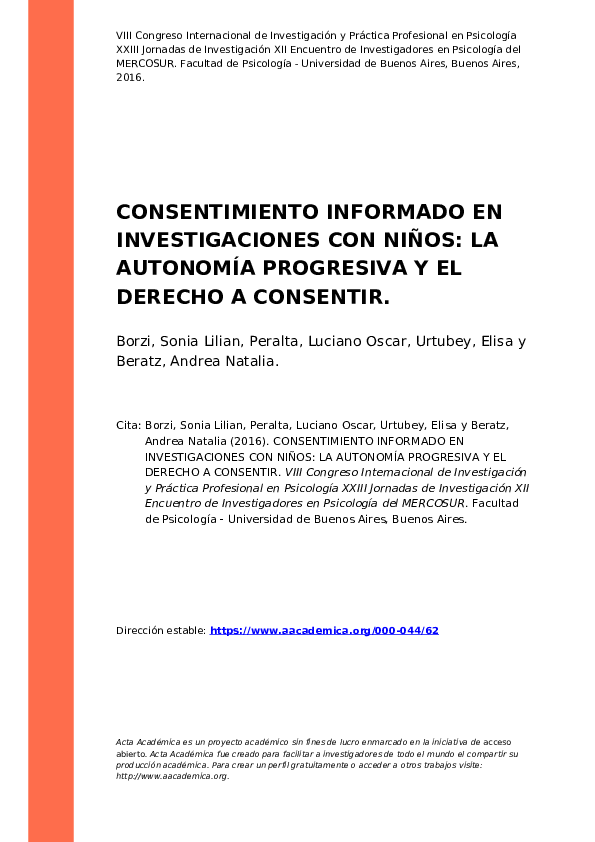 (PDF) Consentimiento Informado en investigaciones con niños: la ...
