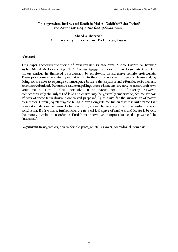 (PDF) Transgression, Desire, and Death in Mai Al-Nakib's "Echo Twins ...