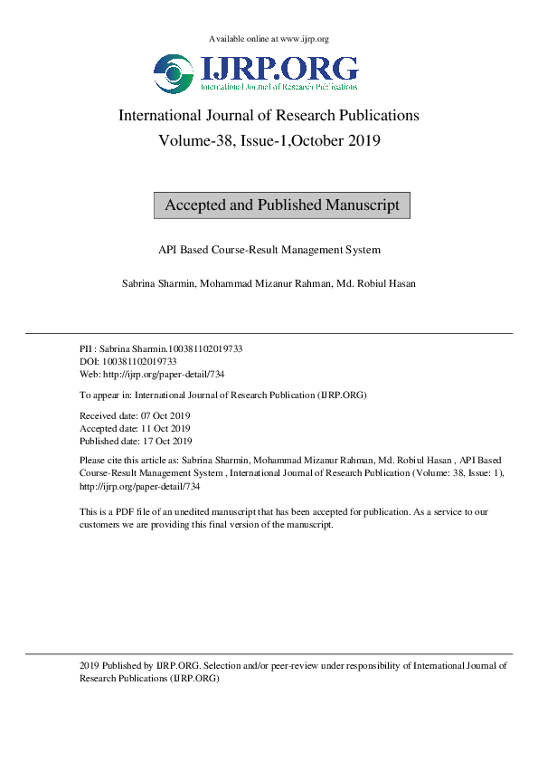(PDF) API Based Course-Result Management System