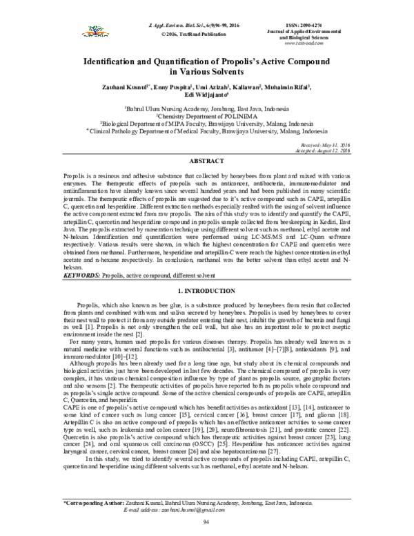 (PDF) Identification and Quantification of Propolis's Active Compound ...