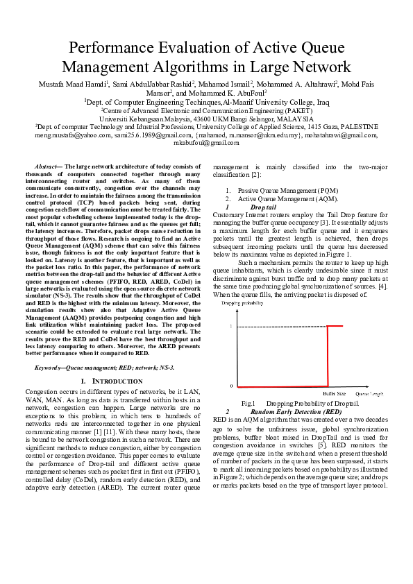 (PDF) Performance Evaluation of Active Queue Management Algorithms in Large Network
