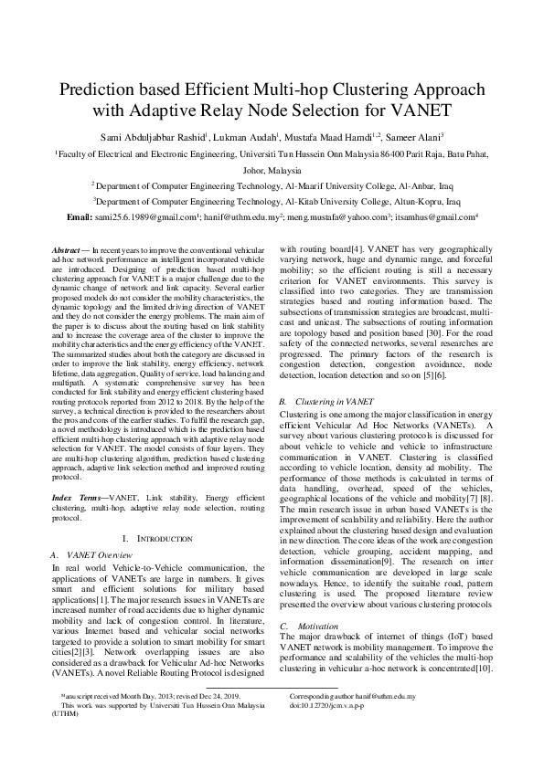 Pdf Prediction Based Efficient Multi Hop Clustering Approach With