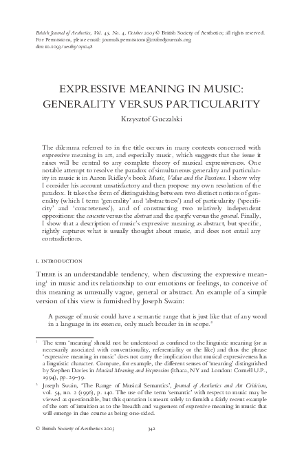 (PDF) Expressive Meaning in Music: Generality versus Particularity