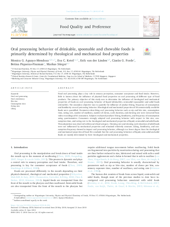 (PDF) Oral processing behavior of drinkable, spoonable and chewable ...