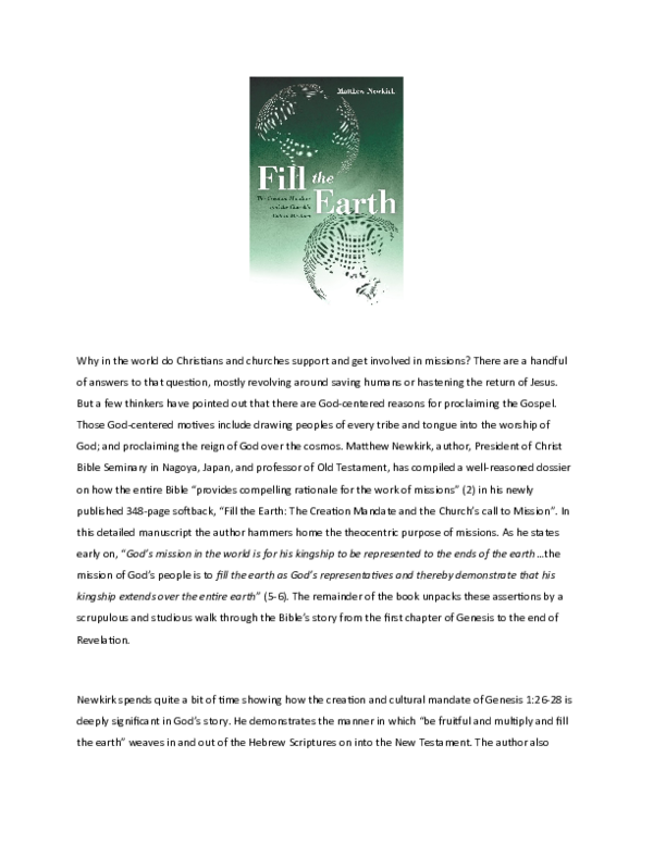 (DOC) "Fill the Earth" by Matthew Newkirk. A Review | Michael Philliber ...