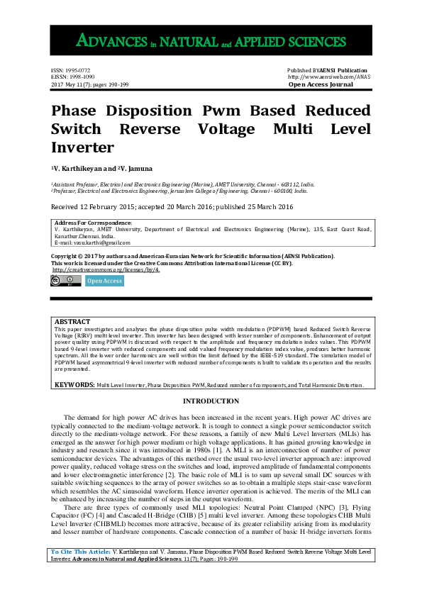 (PDF) Phase Disposition PWM Based Reduced Switch Reverse Voltage Multi Level Inverter