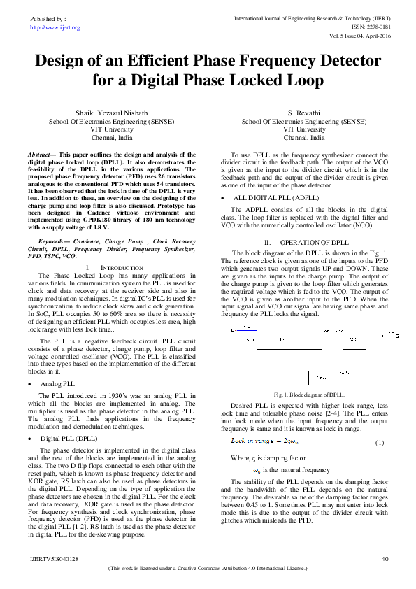 (PDF) Efficient Phase Frequency Detector for Digital Phase Locked Loops