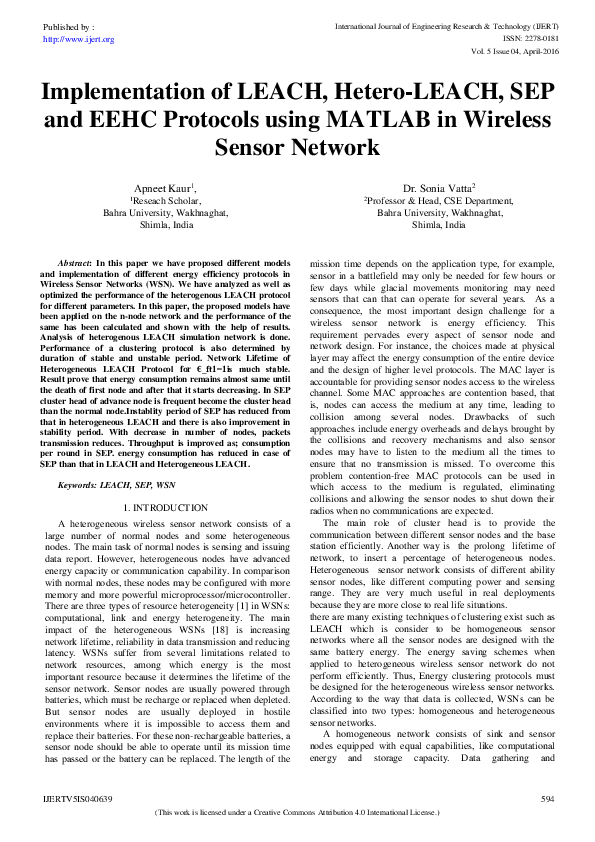 (PDF) IJERT-Implementation of LEACH, Hetero-LEACH, SEP and EEHC Protocols using MATLAB in ...