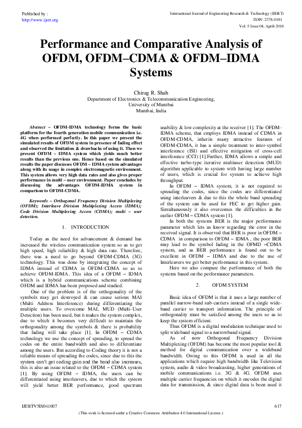 (PDF) IJERT-Performance and Comparative Analysis of OFDM, OFDM–CDMA & OFDM–IDMA Systems | IJERT ...