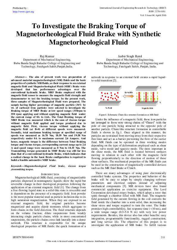 (PDF) IJERT-To Investigate the Braking Torque of Magnetorheological ...