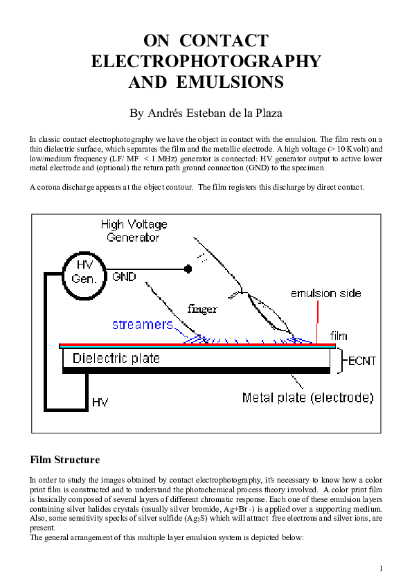 (PDF) ON CONTACT ELECTROPHOTOGRAPHY AND EMULSIONS